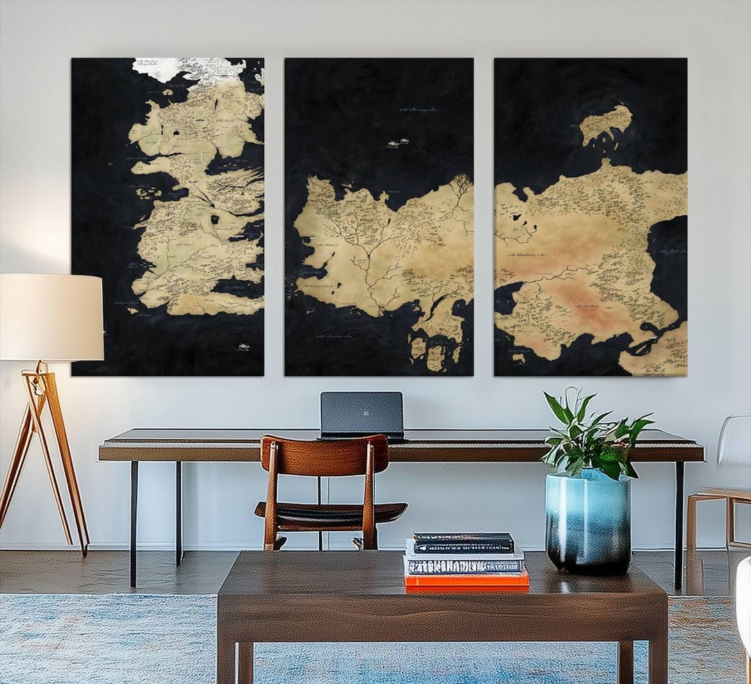 Game of Thrones Map, Detailed Westeros and Essos Wall Art, Fantasy Map ...