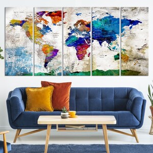 Large Wall Art World Map Canvas Print for Home and Office Room Decor ...
