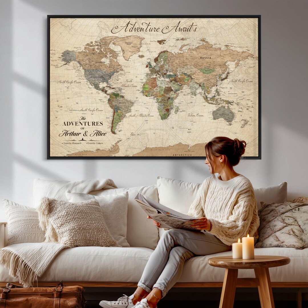 Personalized World Map Wall Art, Custom Adventure Travel Map Canvas ...