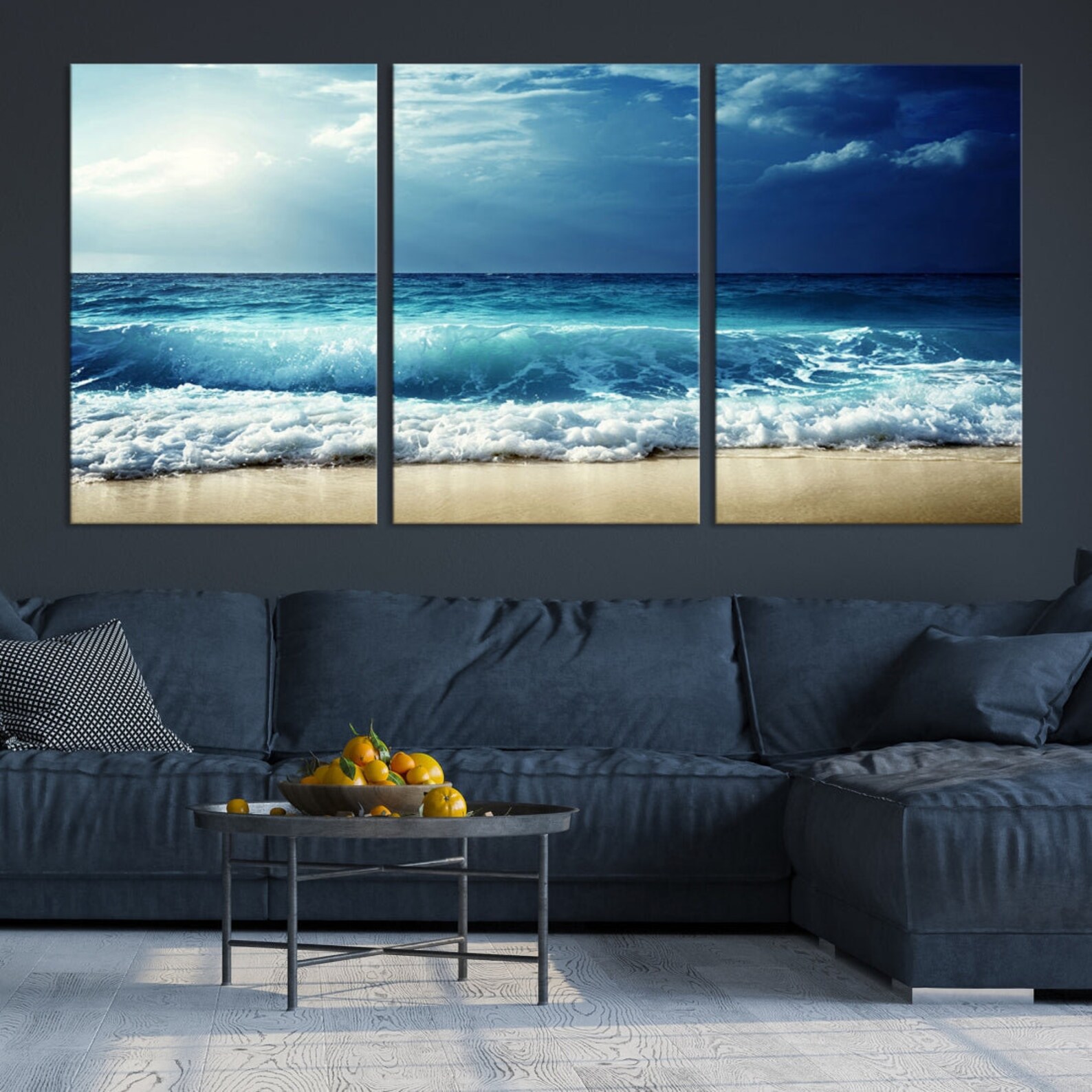 Ocean Waves on Beach 3-piece Canvas Wall Art – Serene Coastal Seascape ...