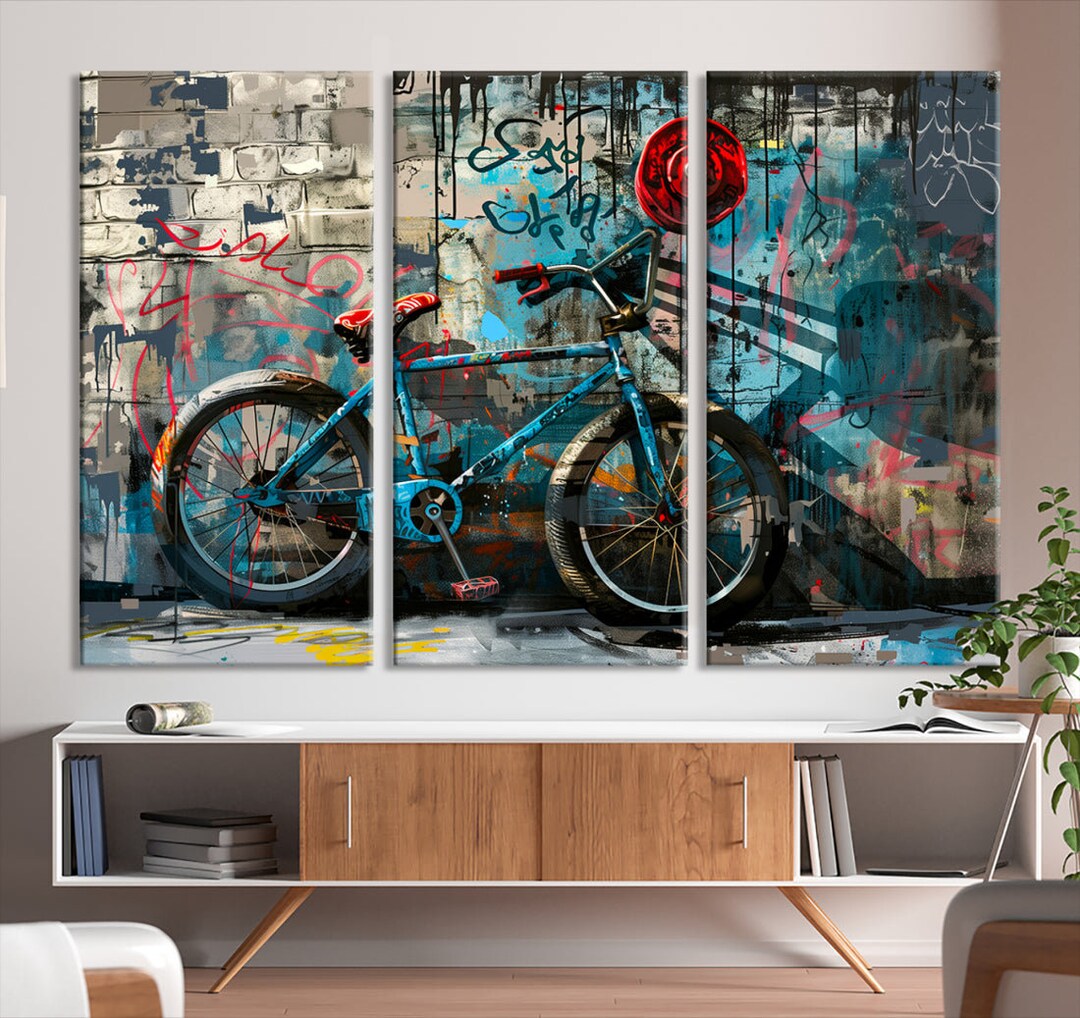 Abstract Bicycle Wall Art Canvas Print, Graffiti Wall Art Canvas Print ...