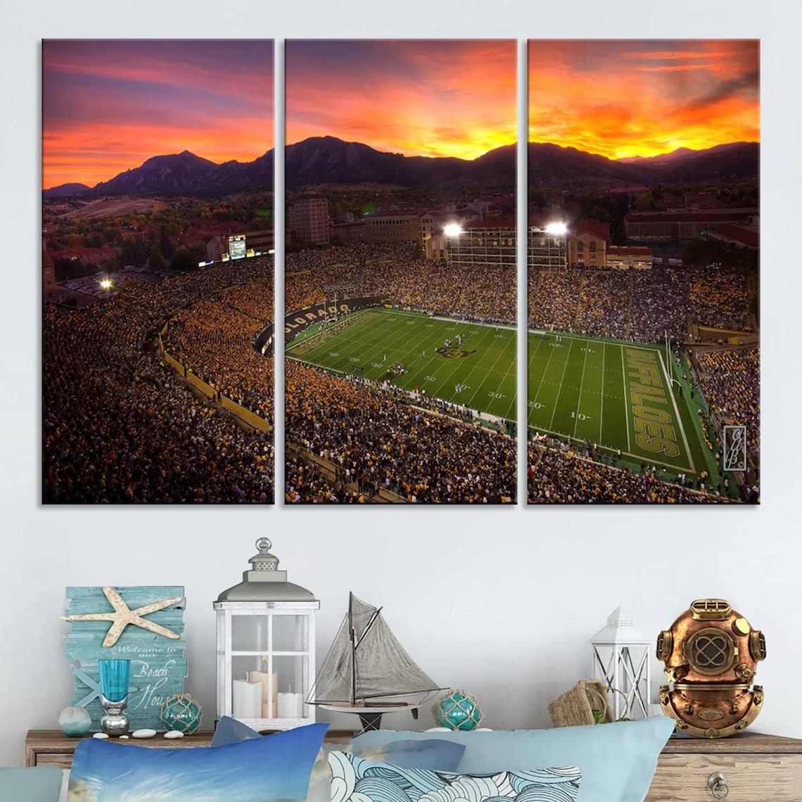 Folsom Field Stadium Canvas Wall Art - Game Day View Mountain Backdrop ...