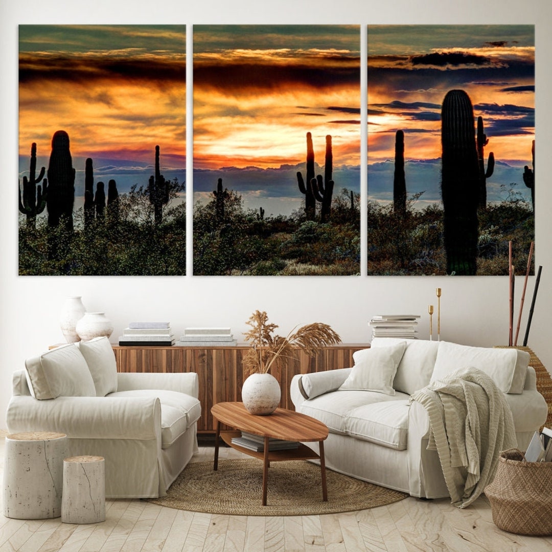 Phoenix Arizona Desert Canvas Wall Art Landscape Sunset Cactus Print ...