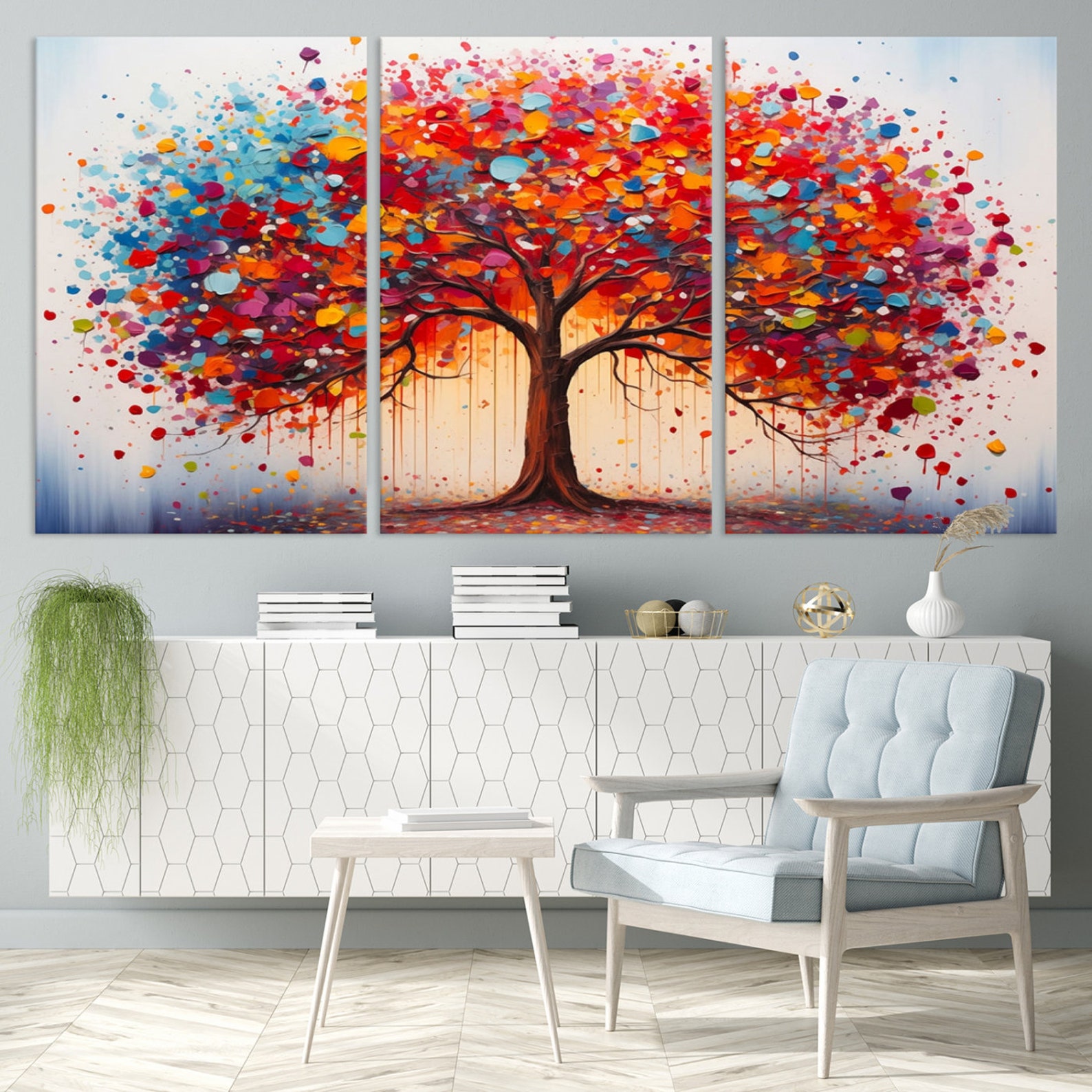 Abstract Red Tree Wall Art Print, Oilpaint Tree Painting Wall Art ...