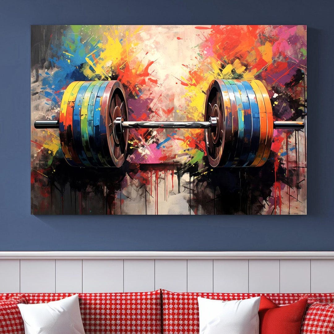 Gym Canvas Wall Art, Barbell Graffiti Print, Weightlifting Decor ...