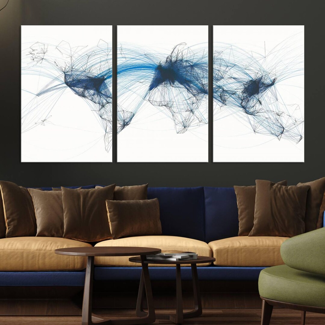Flight Routes World Map Canvas Wall Art Print, Aviation Map Print ...