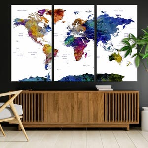Colorful World Map Canvas Print, Framed Wall Art for Living Room, Ready ...