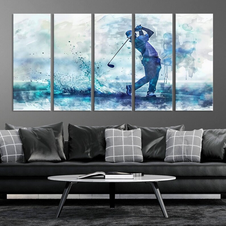 Watercolor Golf Player Watercolor Triptych Canvas Wall Art, Abstract ...