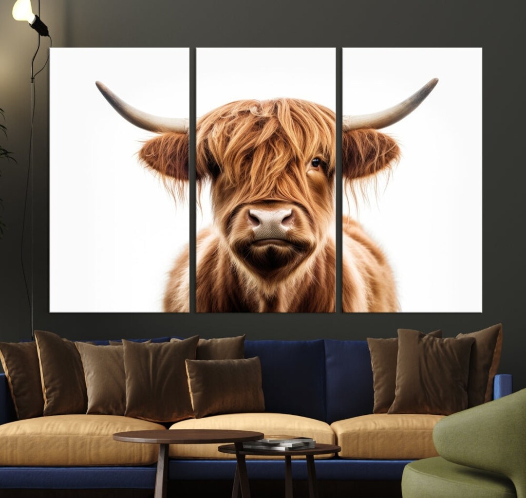 Scottish Highland Cow Canvas Print Scotland Cow Wall Art Rustic Wall ...