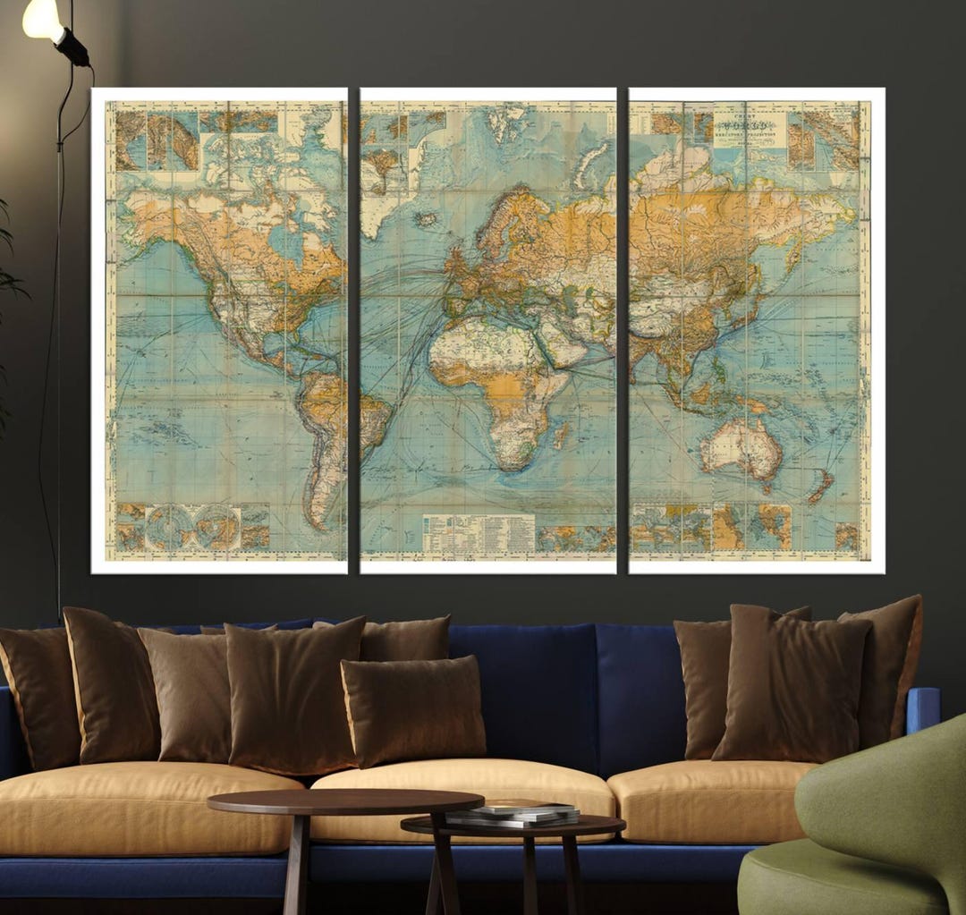 Vintage 1873 Chart Mercator World Map, Historic World Map, World ...