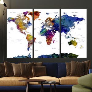 Colorful World Map Canvas Print, Framed Wall Art for Living Room, Ready ...