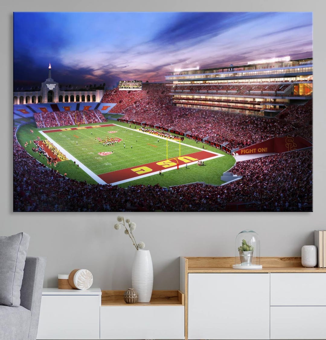 Los Angeles Memorial Coliseum Canvas Wall Art - Sunset Football Game ...