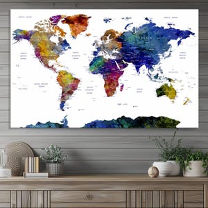 Colorful World Map Canvas Print, Framed Wall Art for Living Room, Ready ...