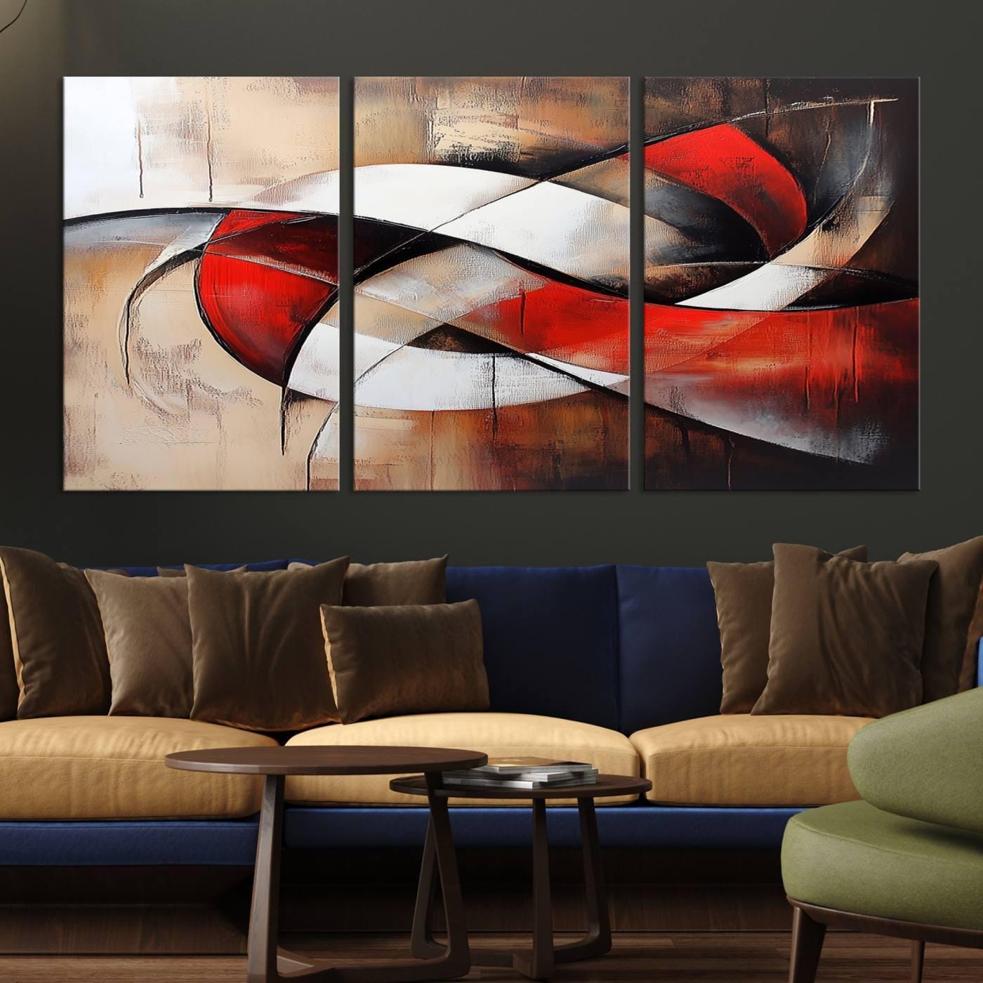 Abstract Wall Art - Modern Red and White Geometric Abstract Canvas Wall ...