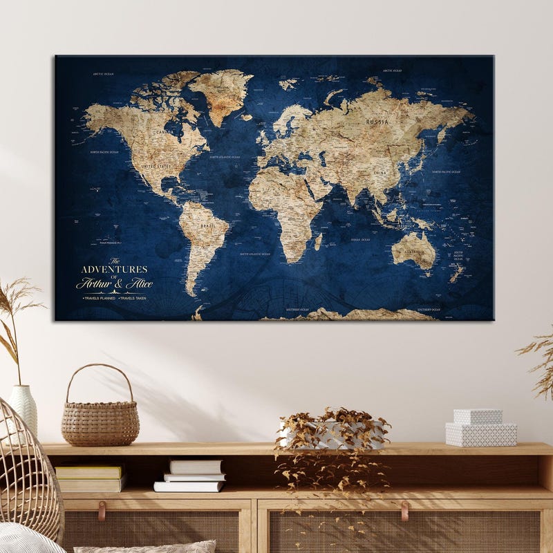 World Map Push Pin Etsy