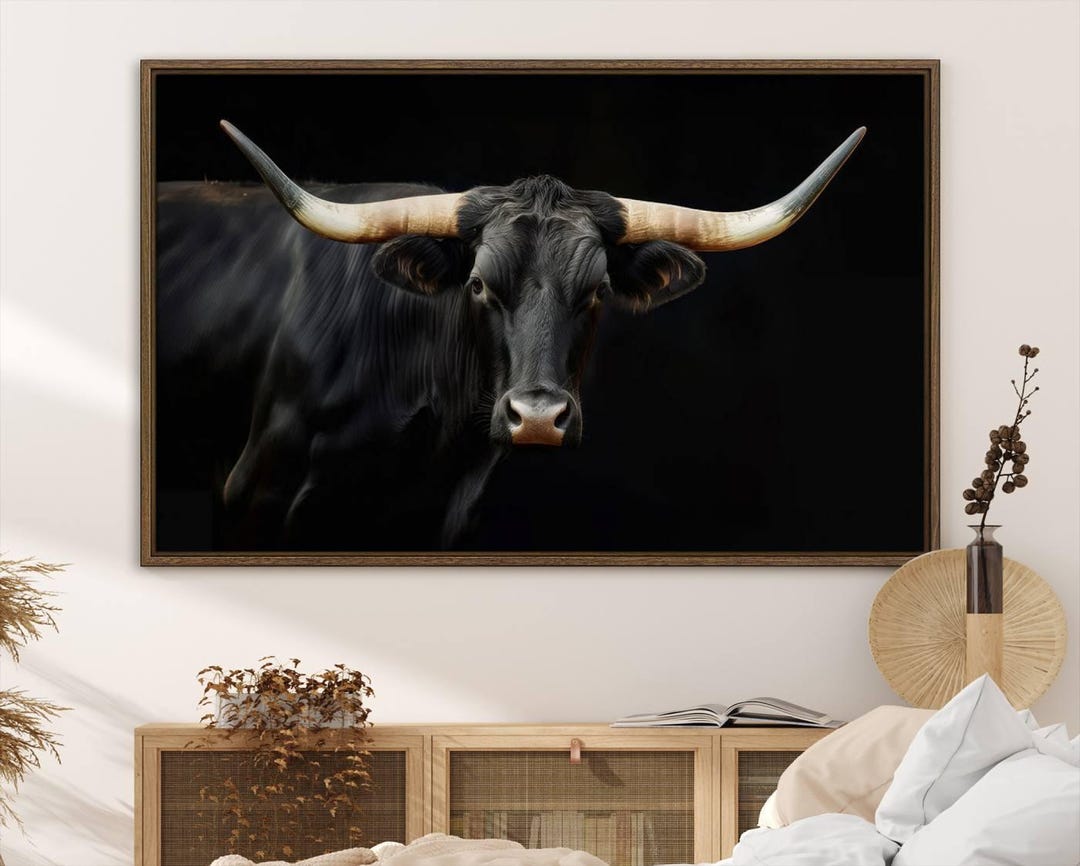 Longhorn Bull Cow Canvas Wall Art for Farmhouse Wall Decor, Texas ...