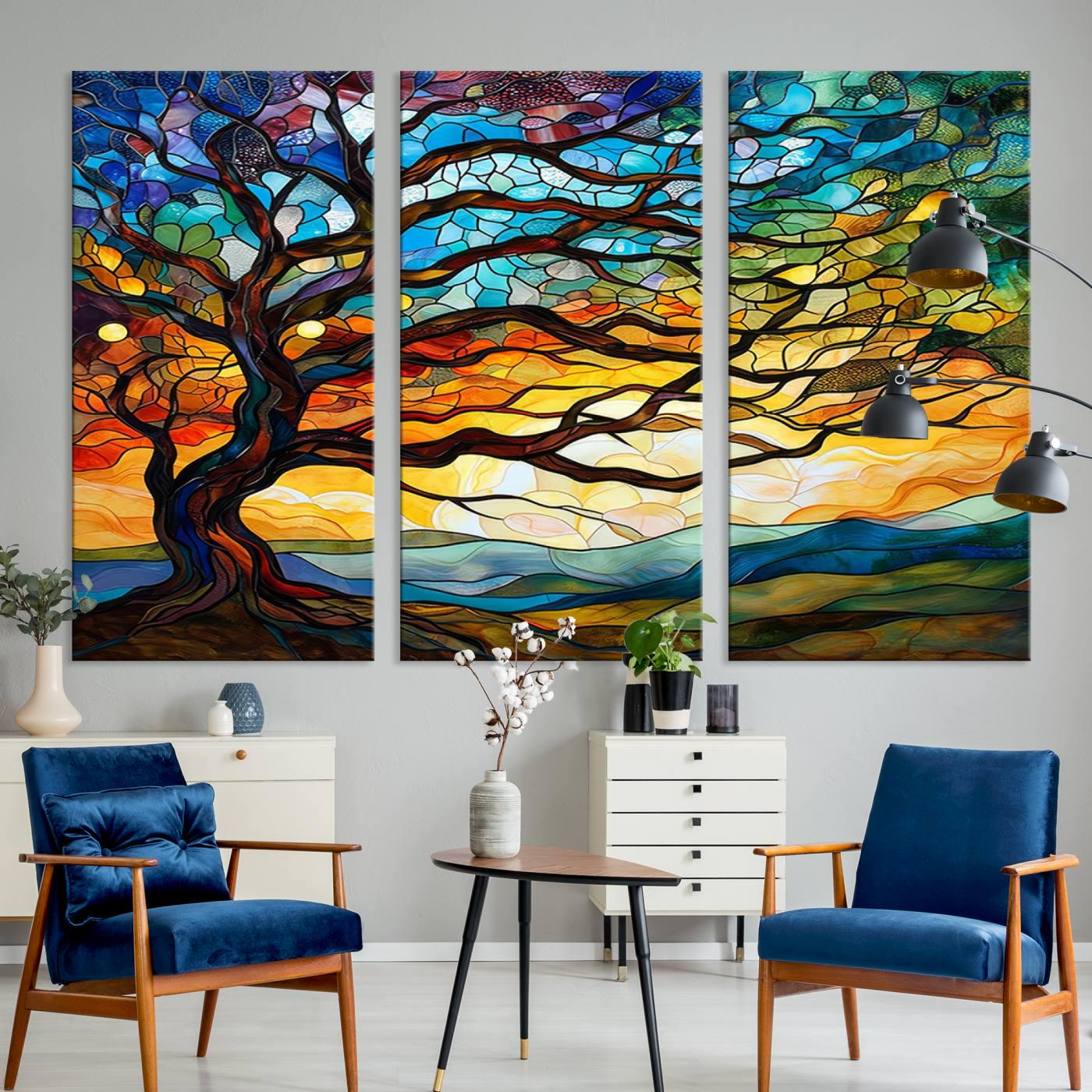 Tree of Life Artwork Wall Art Print, Yggdrasil Colorful Mosaic Painting ...