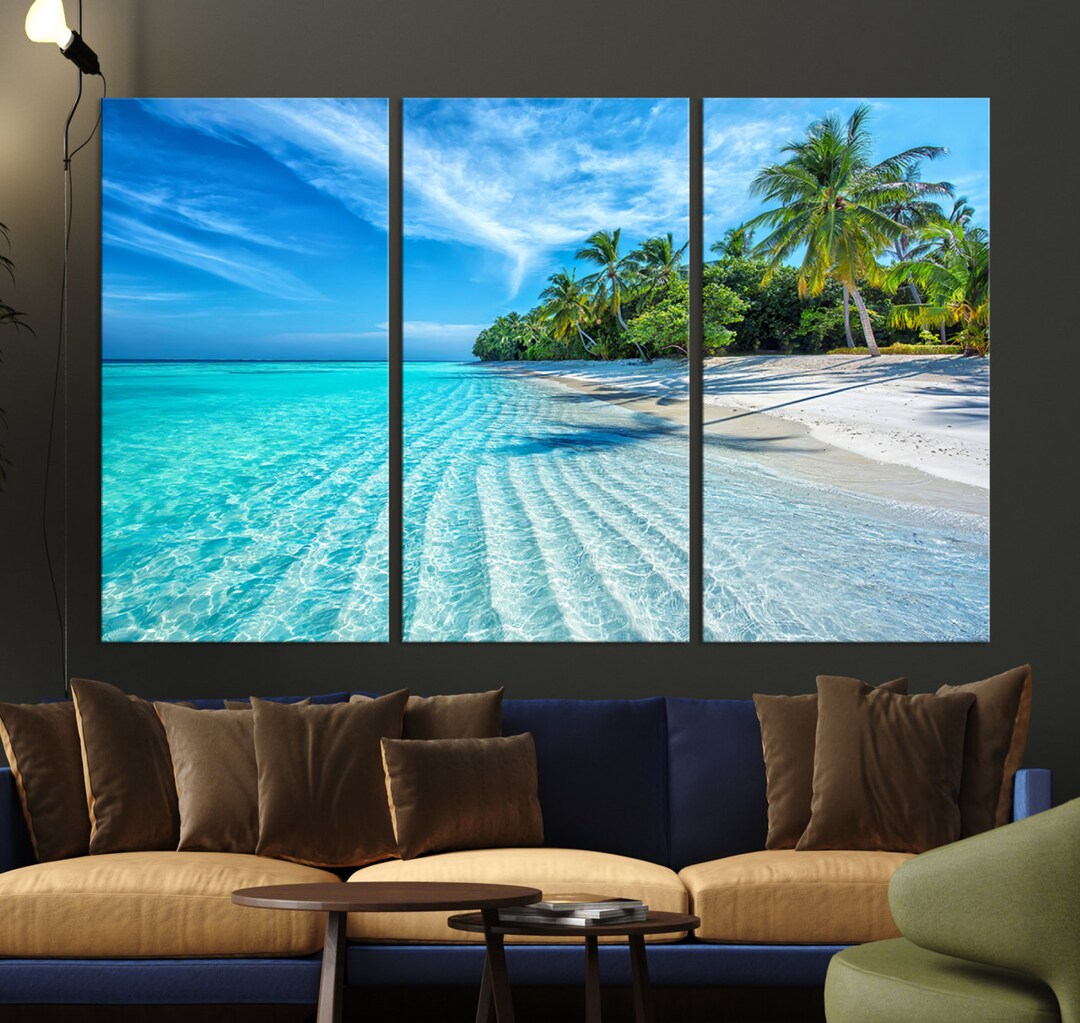 Tropical Ocean Beach Landscape, Triptych Hawaii Island Canvas, Beach ...