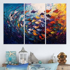 Abstract Fish Shoal Wall Art, Colorful Fish Herd Painting on Canvas ...