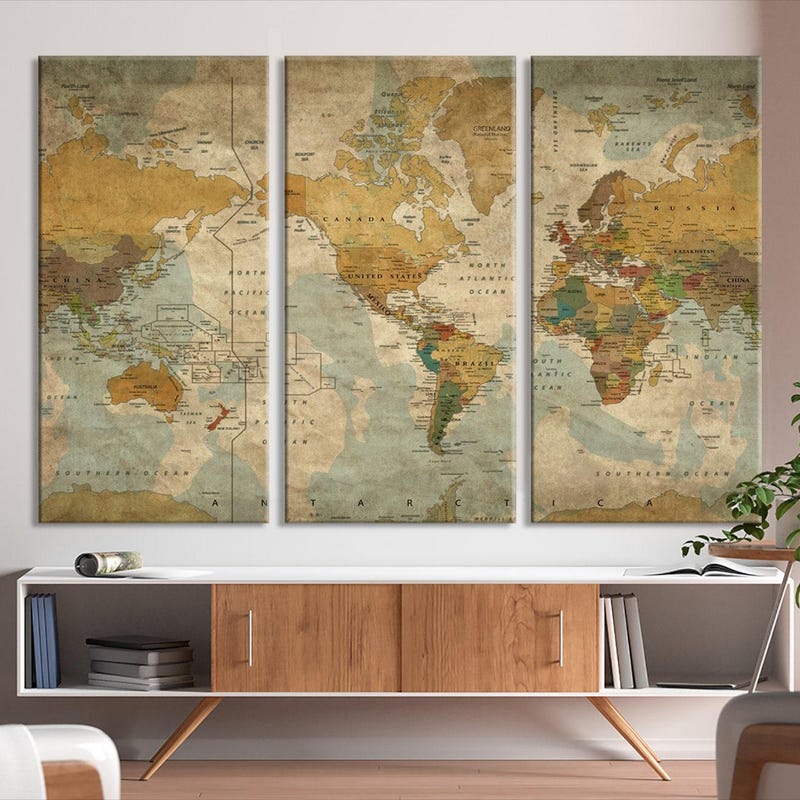 Vintage World Map - Etsy