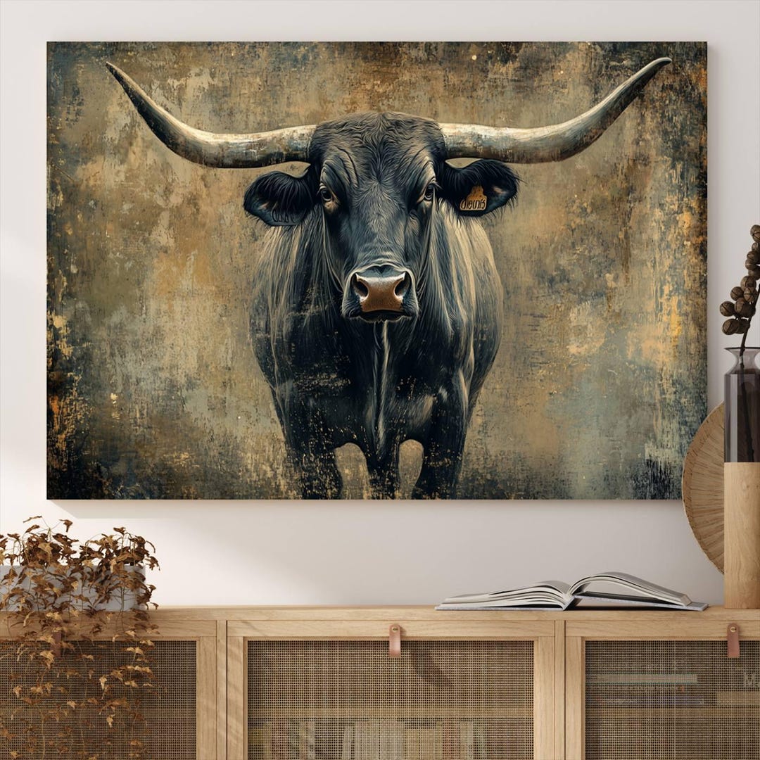Abstract Majestic Cow Longhorn Bull, Rust Texas Cattle Art, Western ...