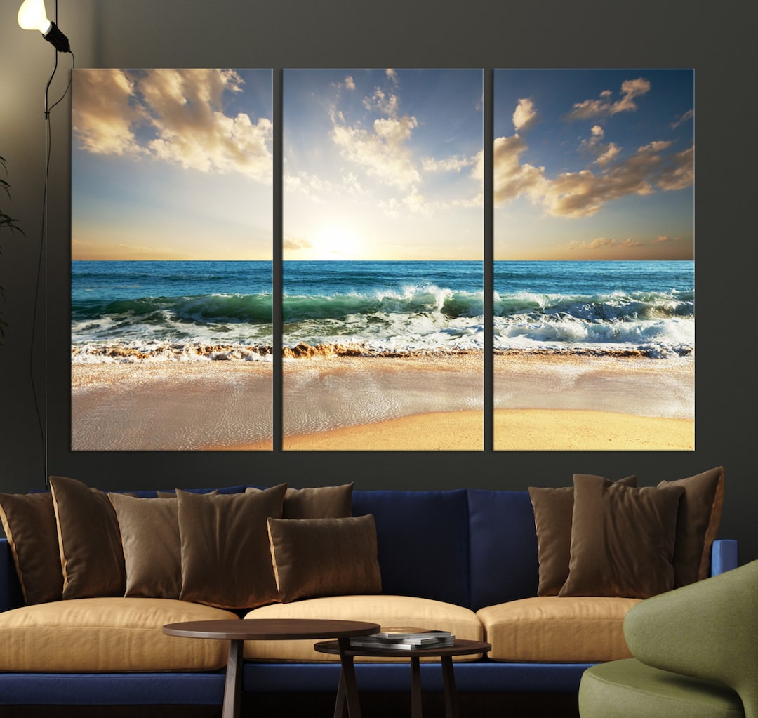 Green Ocean Beach Coastal Canvas Prints Sea Sunset Landscape Nautical ...