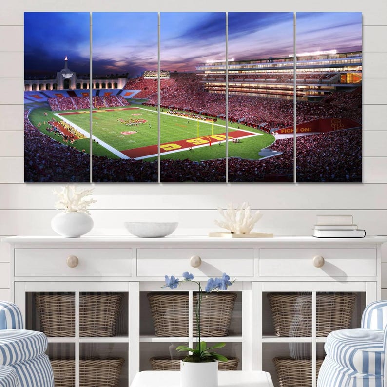 Los Angeles Memorial Coliseum Canvas Art – Sunset Football Stadium View ...