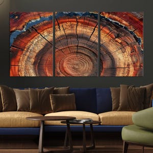 Wood Tree Ring Wall Art, Rustic Wood Wall Art, Canvas Print Wall Decor ...