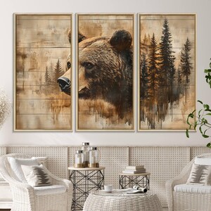 Abstract Rustic Grizzly Bear Wall Art Canvas Print - Woodland Wildlife ...