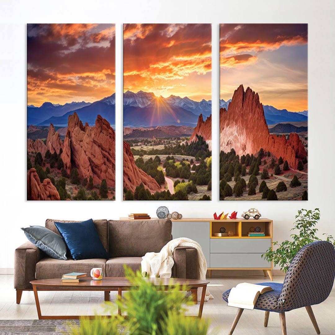 Colorado's Garden of the Gods Sunset Mountain Wall Art Canvas Print - 3 ...
