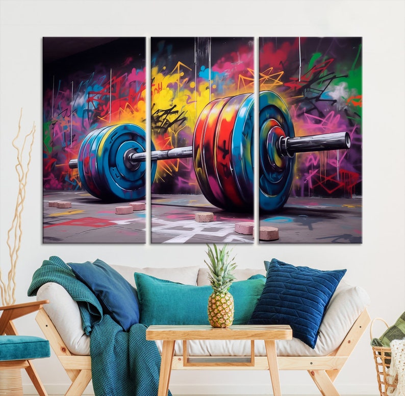 Gym Canvas Wall Art Barbell Graffiti Print Weightlifting Decor Sport ...