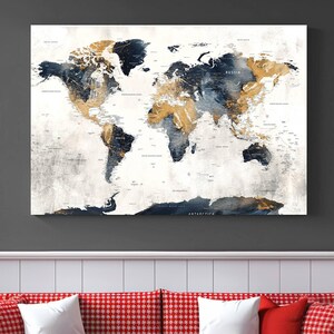 Modern Colorful World Map, Framed Multi Panel World Map Print, Office ...