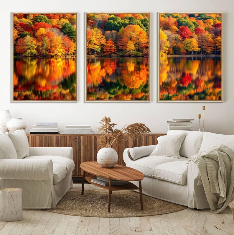 Vibrant Autumn Reflection Canvas Print, Stunning Fall Foliage Wall Art ...