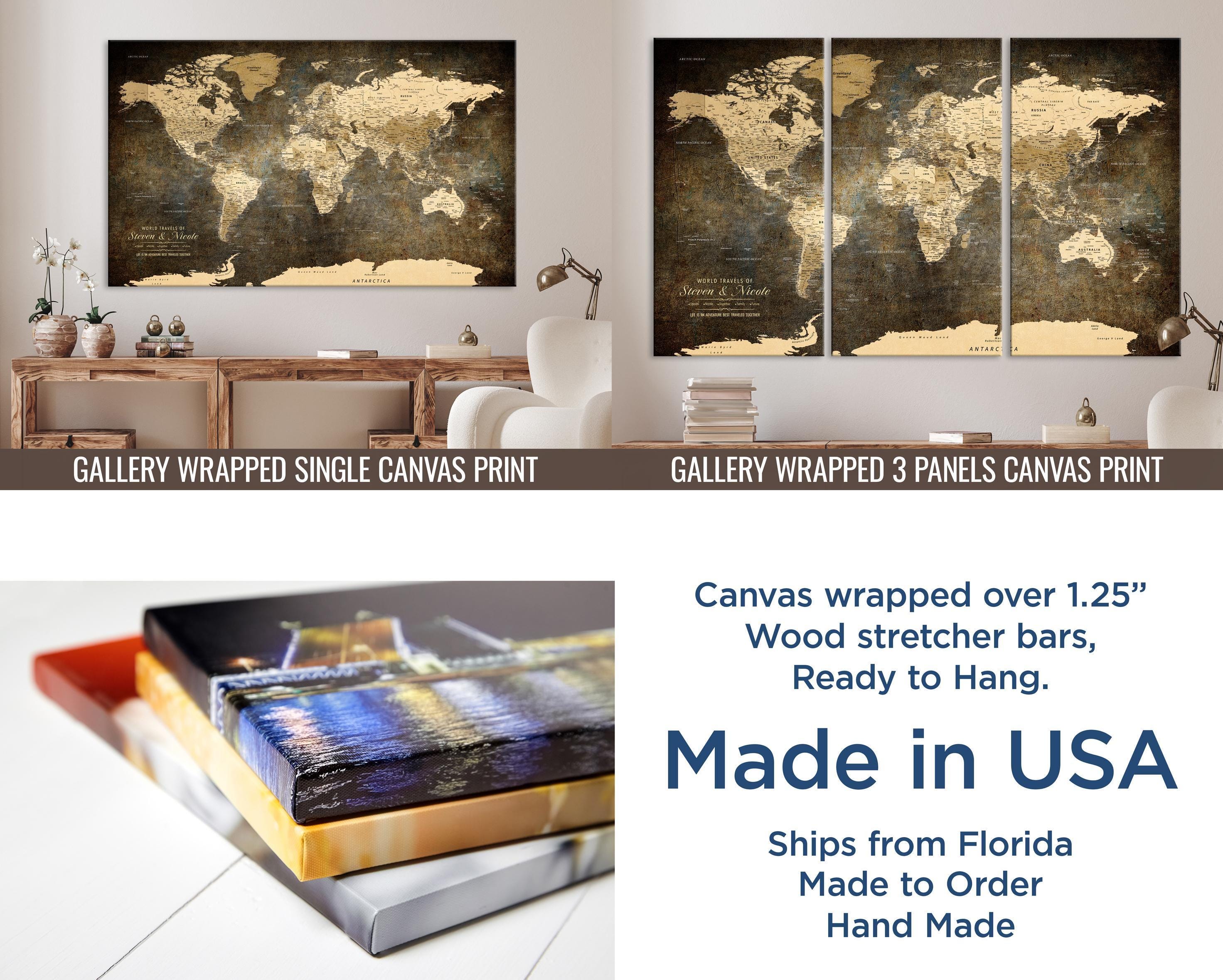 Personalized Push Pin World Map, Framed Travel Tracker Wall Art - Etsy