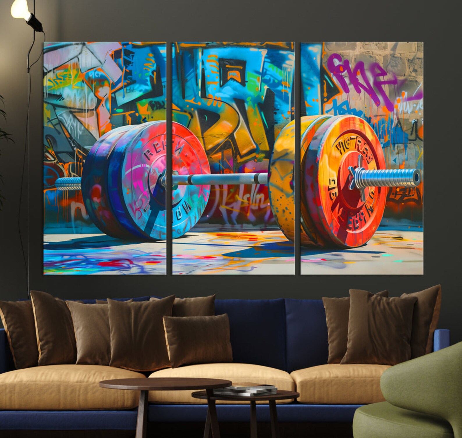 Fitness Wall Decor | Gym Canvas Wall Art | Barbell Graffiti Print ...