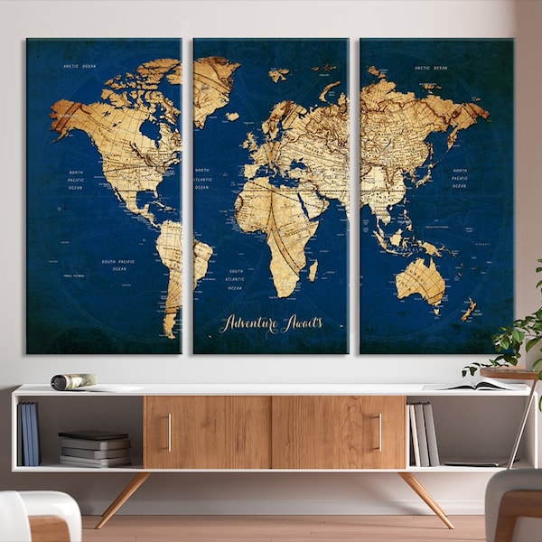 Blue World Map - Etsy