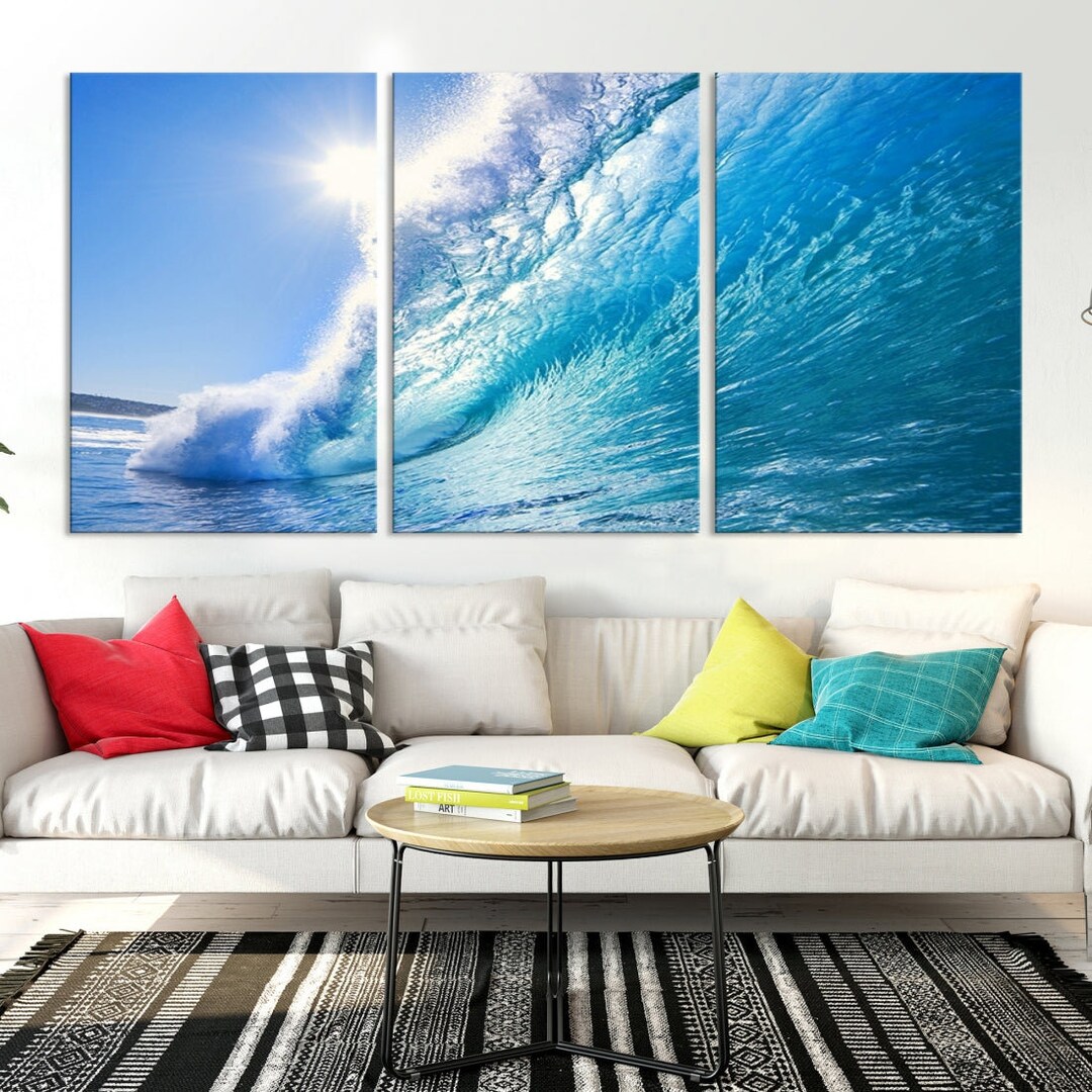 Ocean Surf Wave Wall Art Wall Art Wave on Ocean Canvas Print, Blue ...