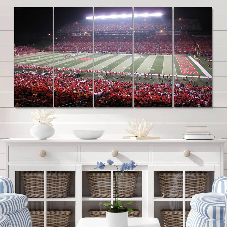 Rutgers Football Stadium Canvas Wall Art - Panoramic Night Game View ...