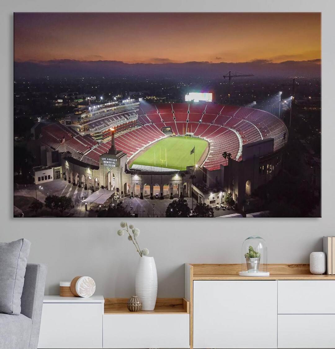 Los Angeles Memorial Coliseum Canvas Wall Art - Evening Stadium View ...