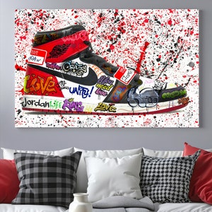 Jordan Graffiti Canvas Wall Art, Air Jordan Mid 1 Graffiti Wall Art ...