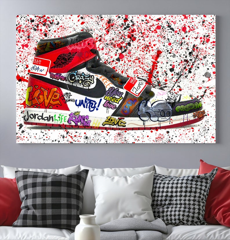Jordan Graffiti Canvas Wall Art, Air Jordan Mid 1 Graffiti Wall Art ...