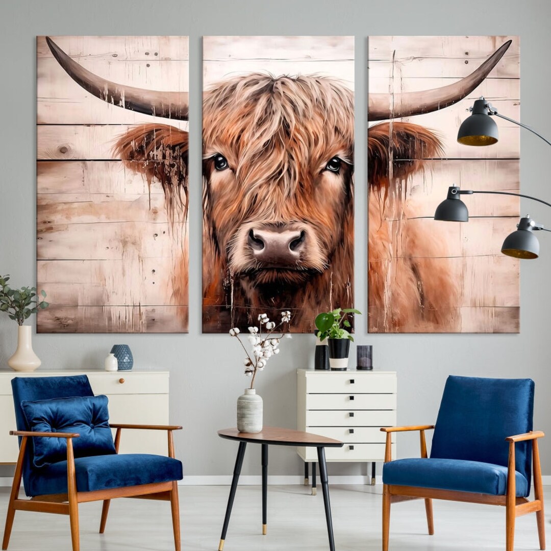 Majestic Longhorn Cow Canvas Print, Western Wall Art, Farmhouse Decor ...