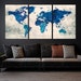 Watercolor Blue World Map Wall Art Canvas Print for Home and Office ...