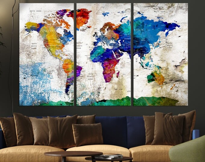 World Map With Flags of the Countries Canvas Print, World Map Wall Art ...