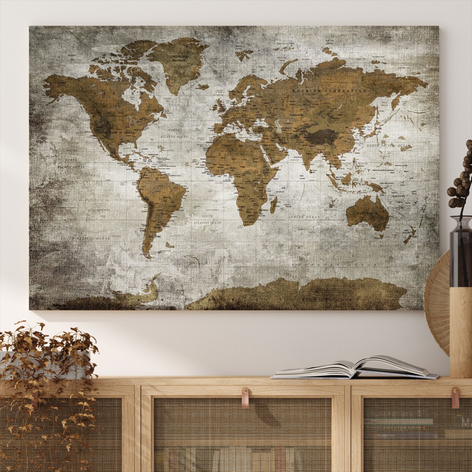 Old Style World Map Wall Art Print Vintage World Map on Canvas Gallery ...