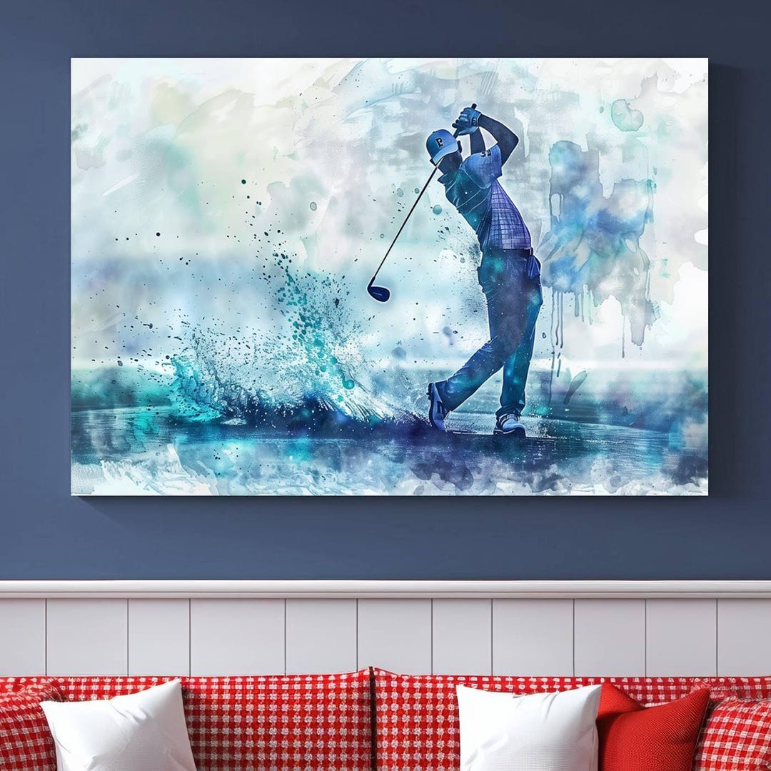 Watercolor Golf Player Watercolor Triptych Canvas Wall Art, Abstract ...