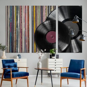 Vinyl Record Triptych Canvas Art | Vintage Music Room Decor - Etsy