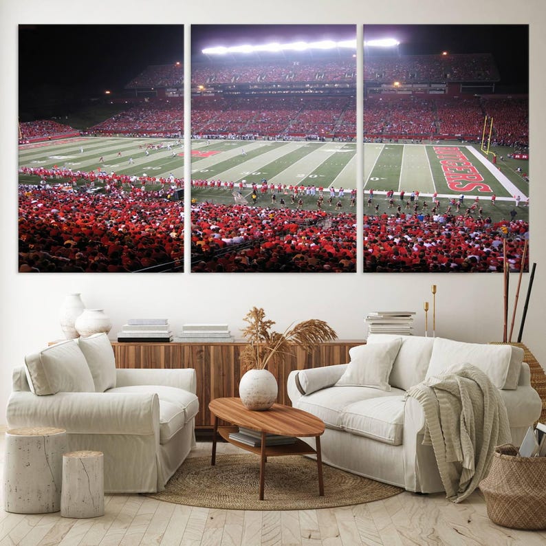 Rutgers Football Stadium Canvas Wall Art - Panoramic Night Game View ...