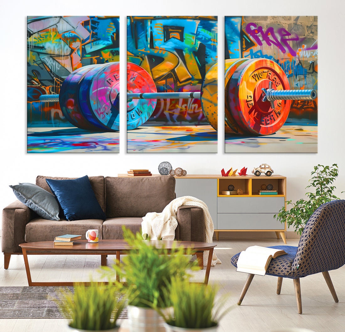 Fitness Wall Decor | Gym Canvas Wall Art | Barbell Graffiti Print ...