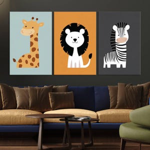 Cute Safari Animal Nursery Wall Art - Giraffe, Lion, and Zebra Boho ...